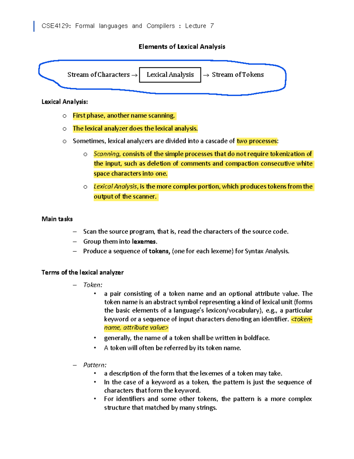 6 Ln6 C2 Elements Of Lexical Analysis Cse4129 Formal Languages And Compilers Lecture 7