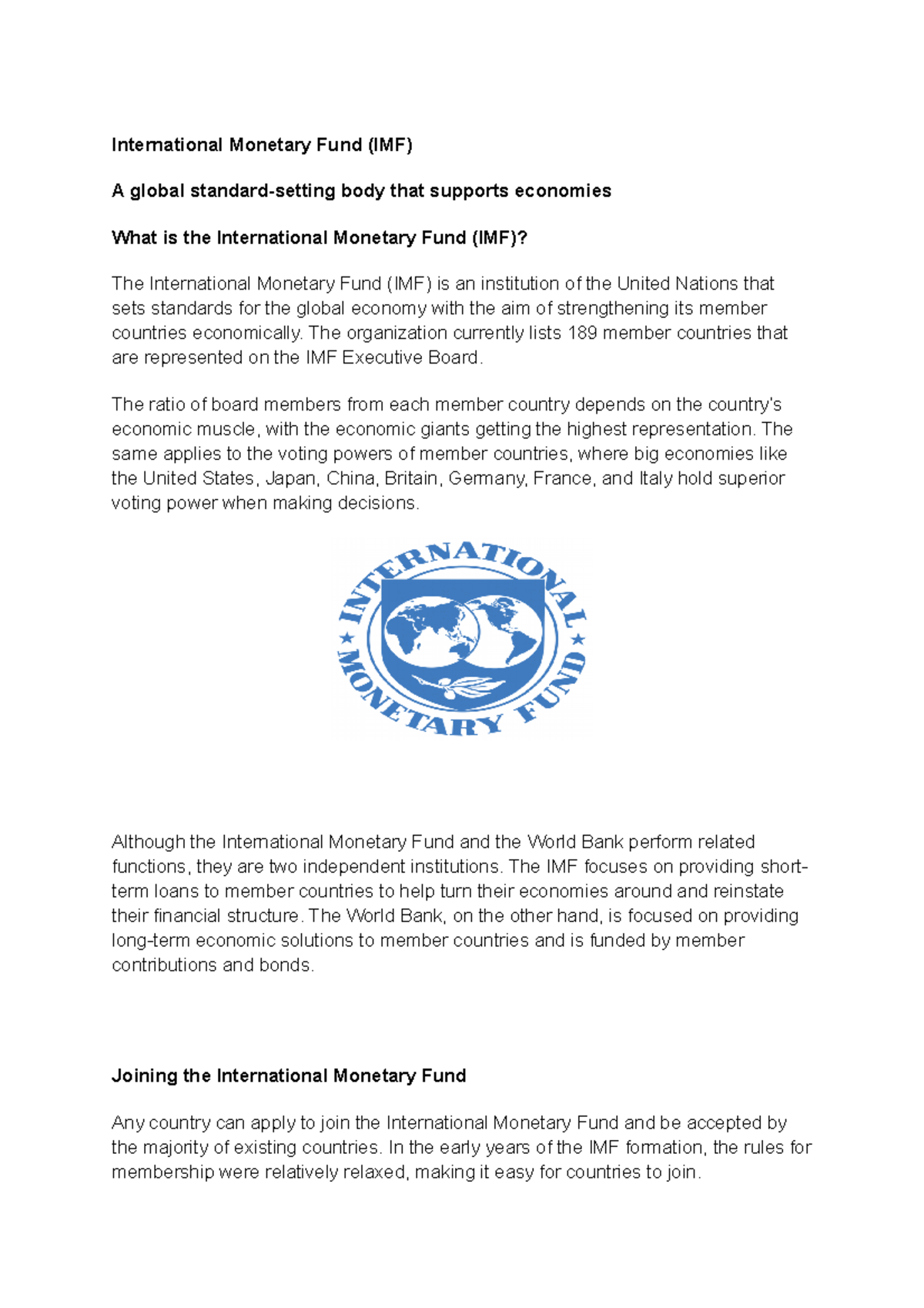 I.2 IMF Research - International Monetary Fund (IMF) A global standard ...