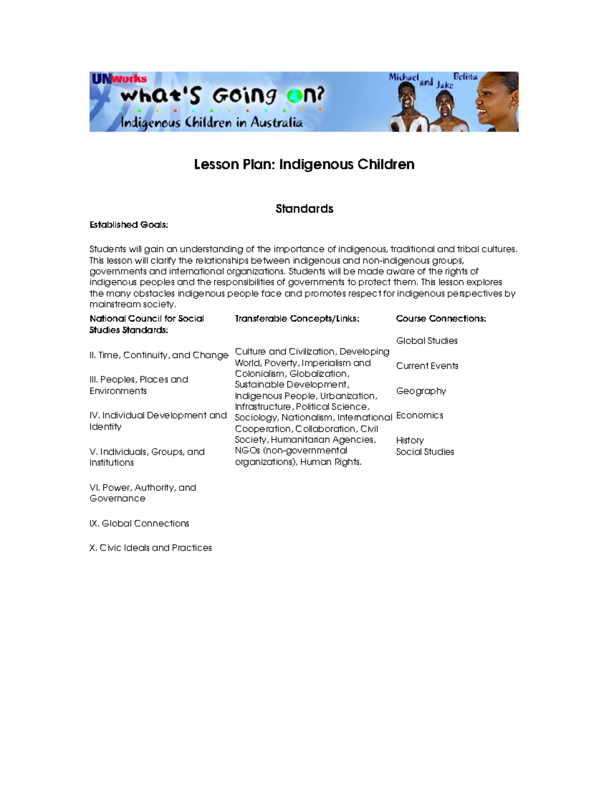 IP - For Indiginous People - Lesson Plan: Indigenous Children Standards ...