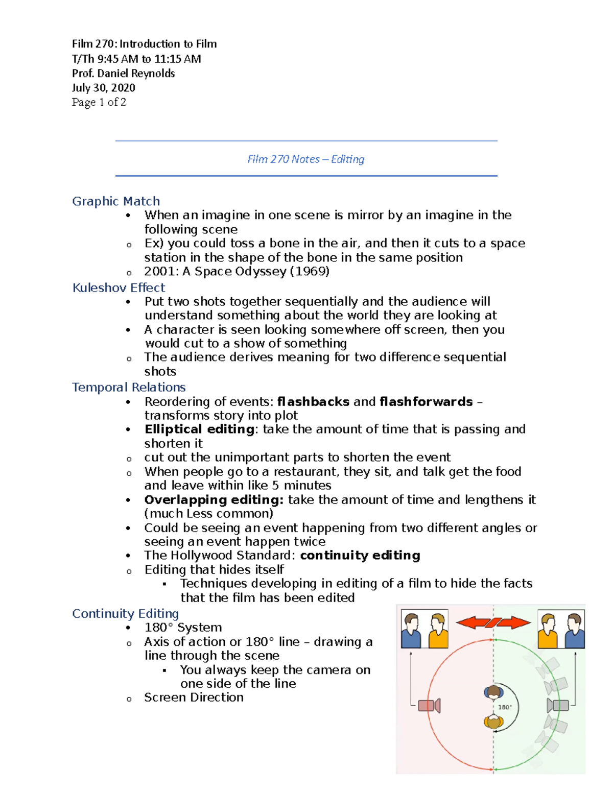 Film 270 Notes Editing - Film 270: Introduction to Film T/Th 9:45 AM to ...