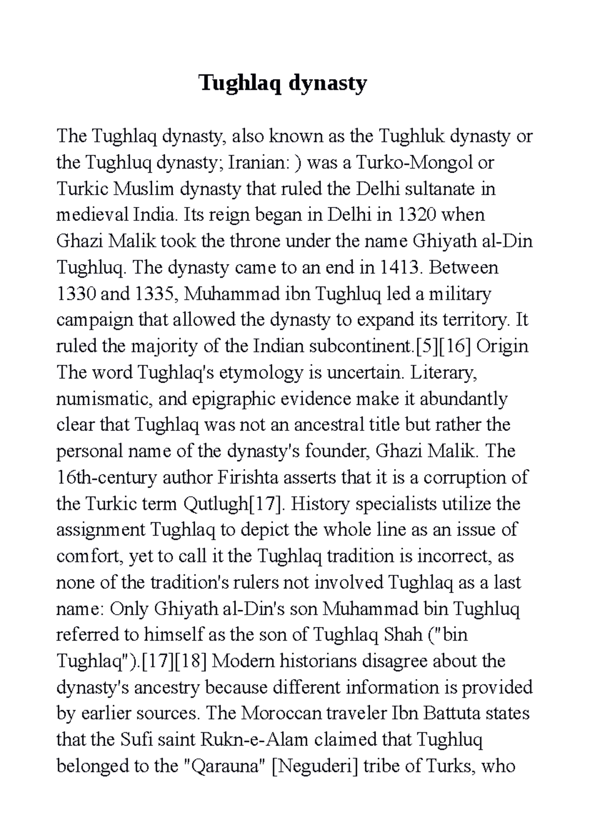 Tughlaq dynasty - Chikku - Tughlaq dynasty The Tughlaq dynasty, also ...