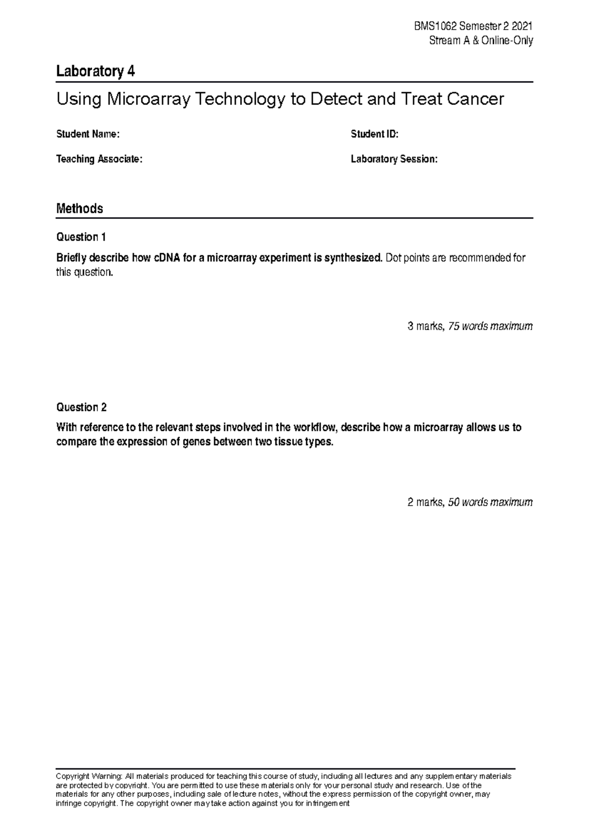 Lab 4 Post-Laboratory Worksheet BMS1062 - Student Stream B[16175 ...