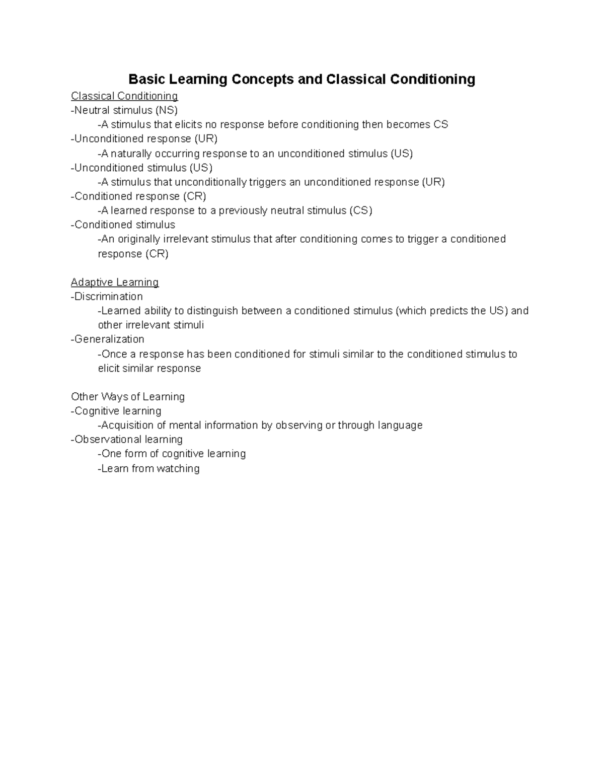 Basic Learning Concepts and Classical Conditioning - Studocu
