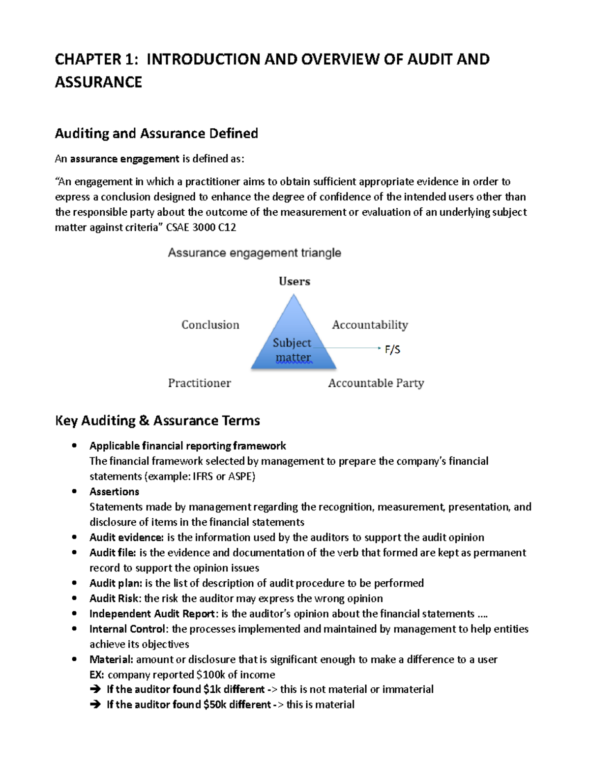 Chapter 1 - CHAPTER 1: INTRODUCTION AND OVERVIEW OF AUDIT AND ASSURANCE Auditing and Assurance ...