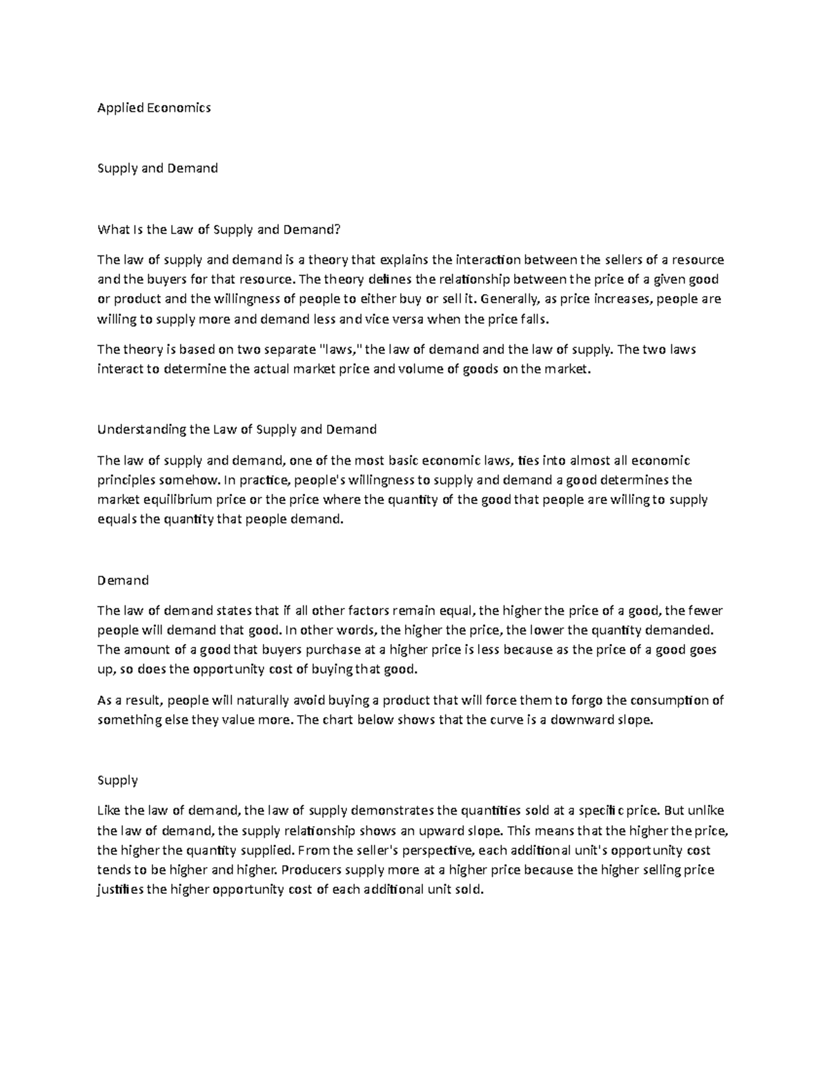 Supply and Demand - Applied Economics Supply and Demand What Is the Law ...
