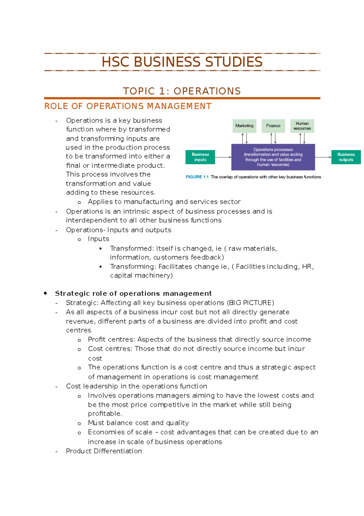 Operations Syllabus dot points - HSC BUSINESS STUDIES TOPIC 1 ...