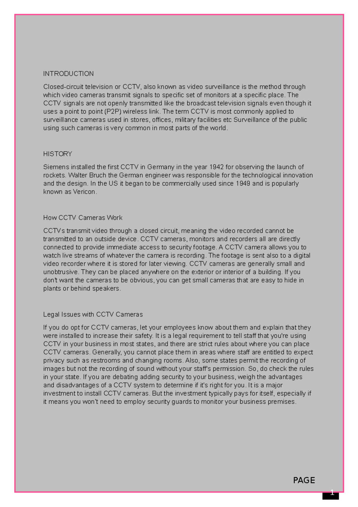 Introduction - ABOUT INTRO - INTRODUCTION Closed-circuit television or ...