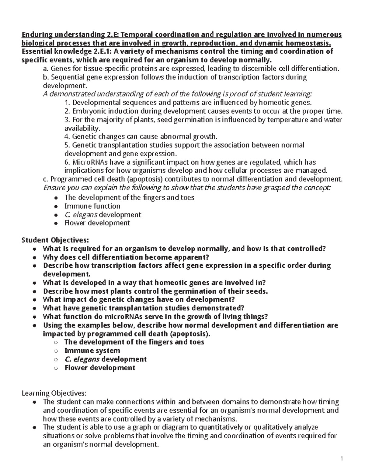 2.E.1 A variety of mechanisms - Enduring understanding 2: Temporal ...