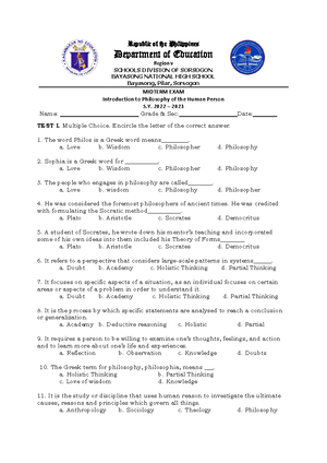 SHS 12 Philo Lesson 1 - Grade 12 – Introduction to Philosophy of the ...