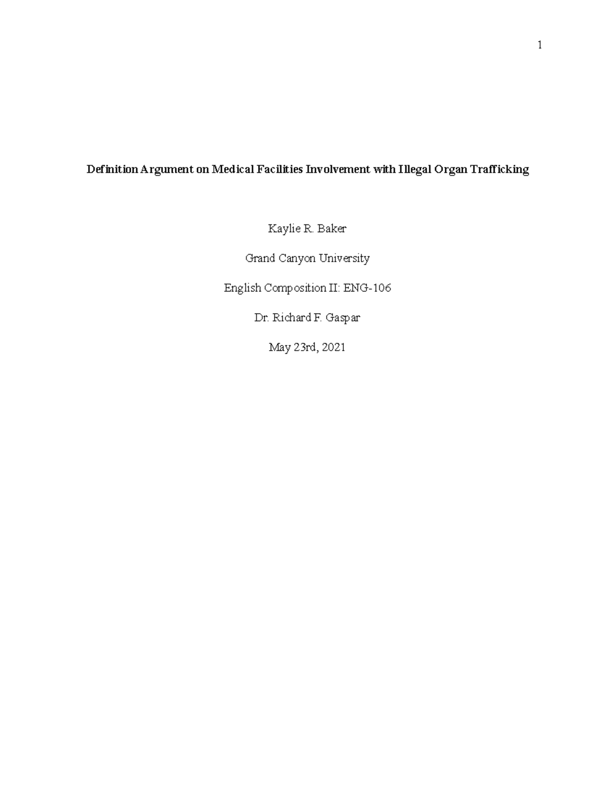 Definition Argument Essay ENG-106 - Definition Argument on Medical ...