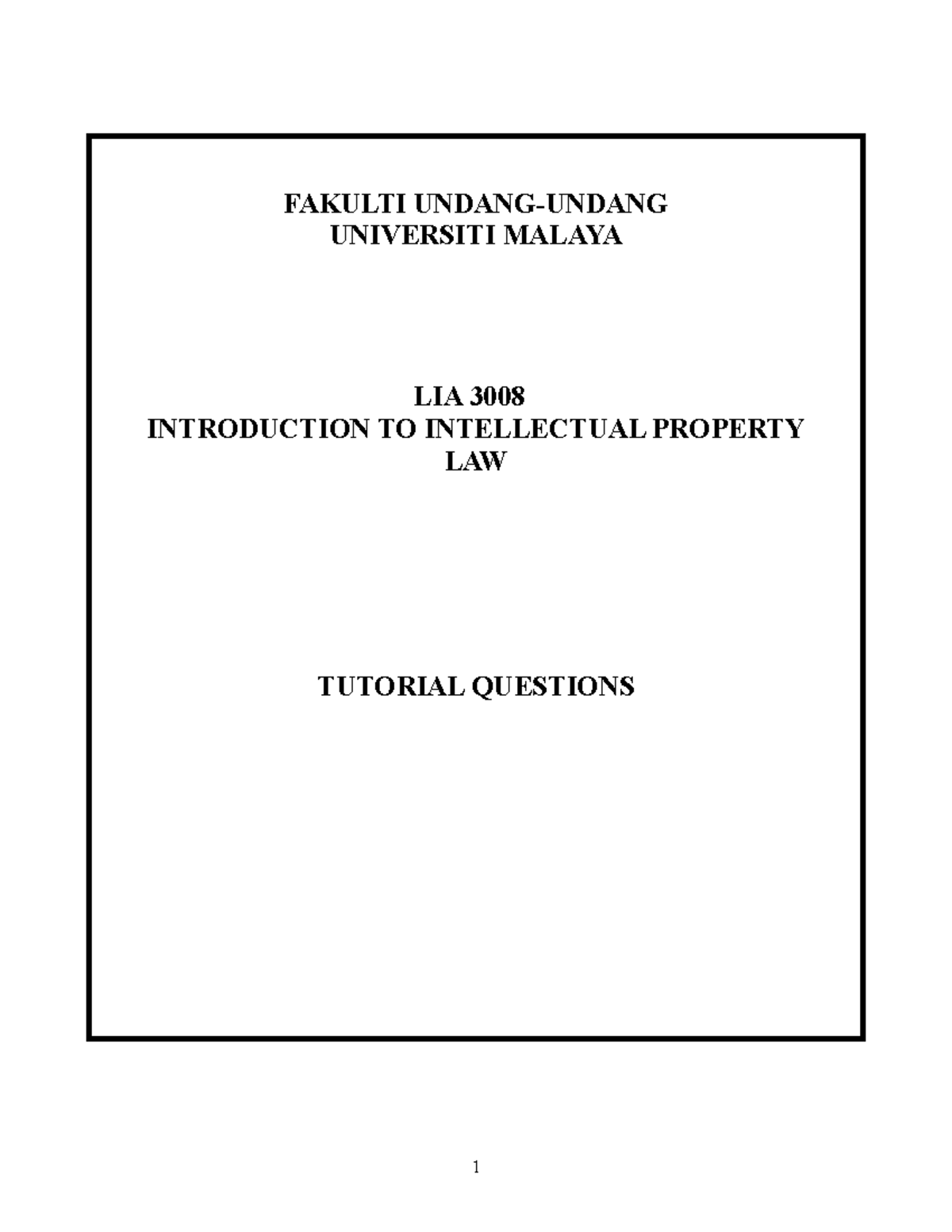 Tutorial Questions Week 3 - Intellectual Property - Studocu