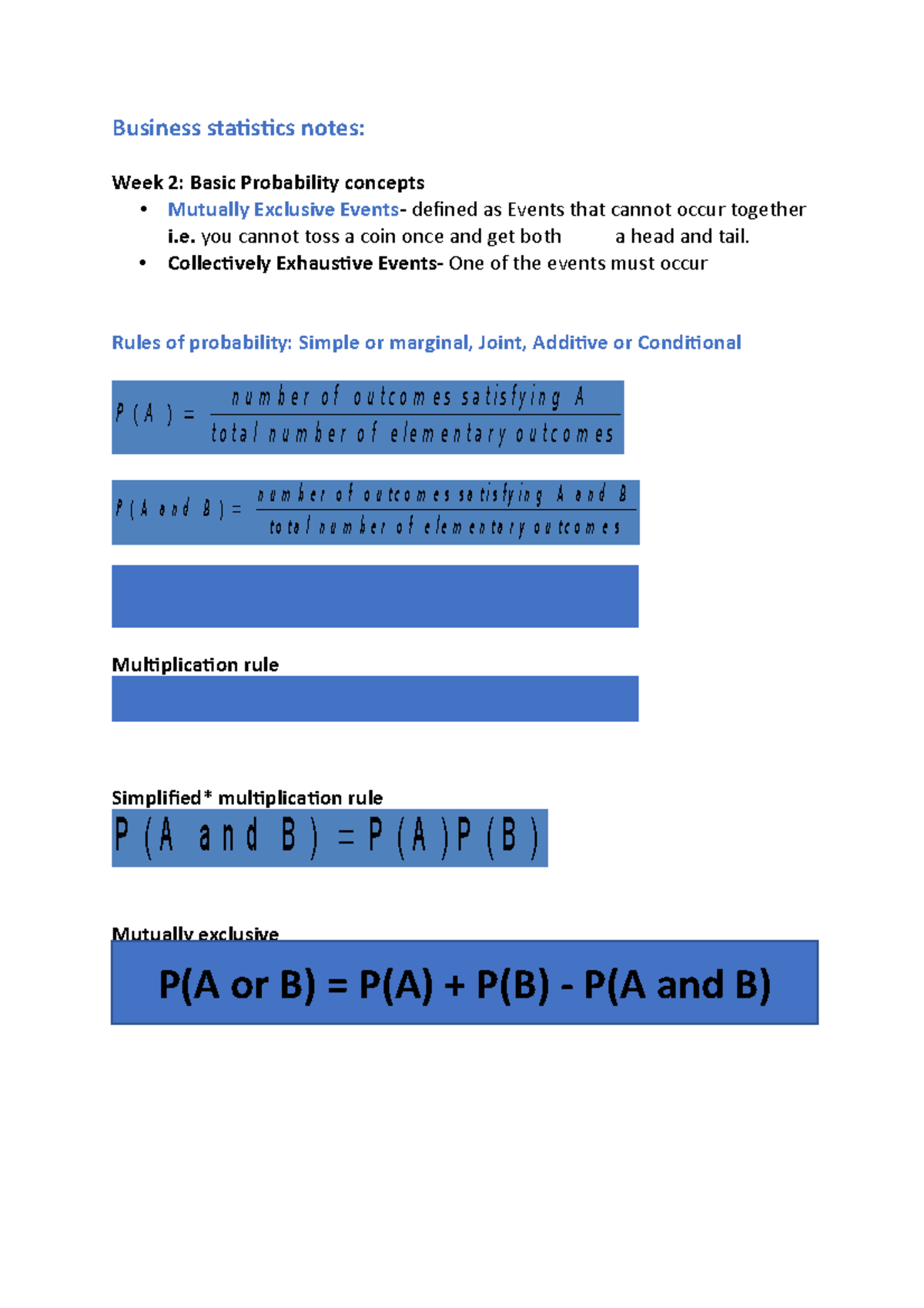 Business statistics notes - Business statistics notes: Week 2: Basic ...