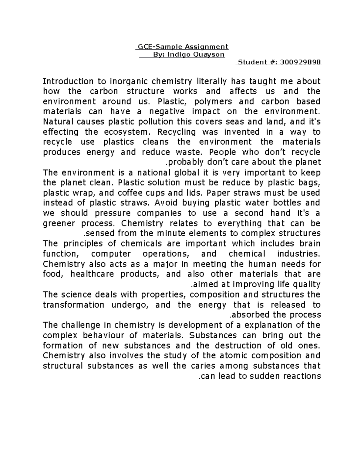 GCE-Sample Assignment - Plastic, polymers and carbon based materials ...