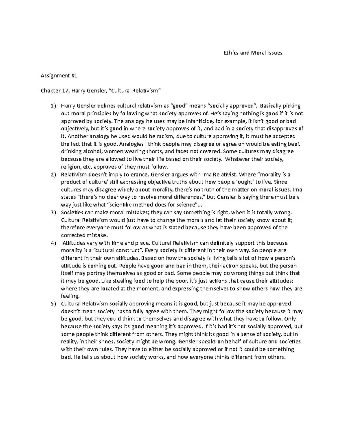 Assignment#1 Ethis&Moral - Ethics and Moral Issues Assignment # Chapter ...