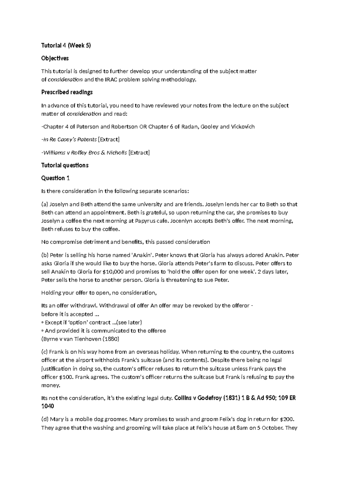 Contract a Tutorial 4 - Tutorial 4 (Week 5) Objectives This tutorial is designed to further ...