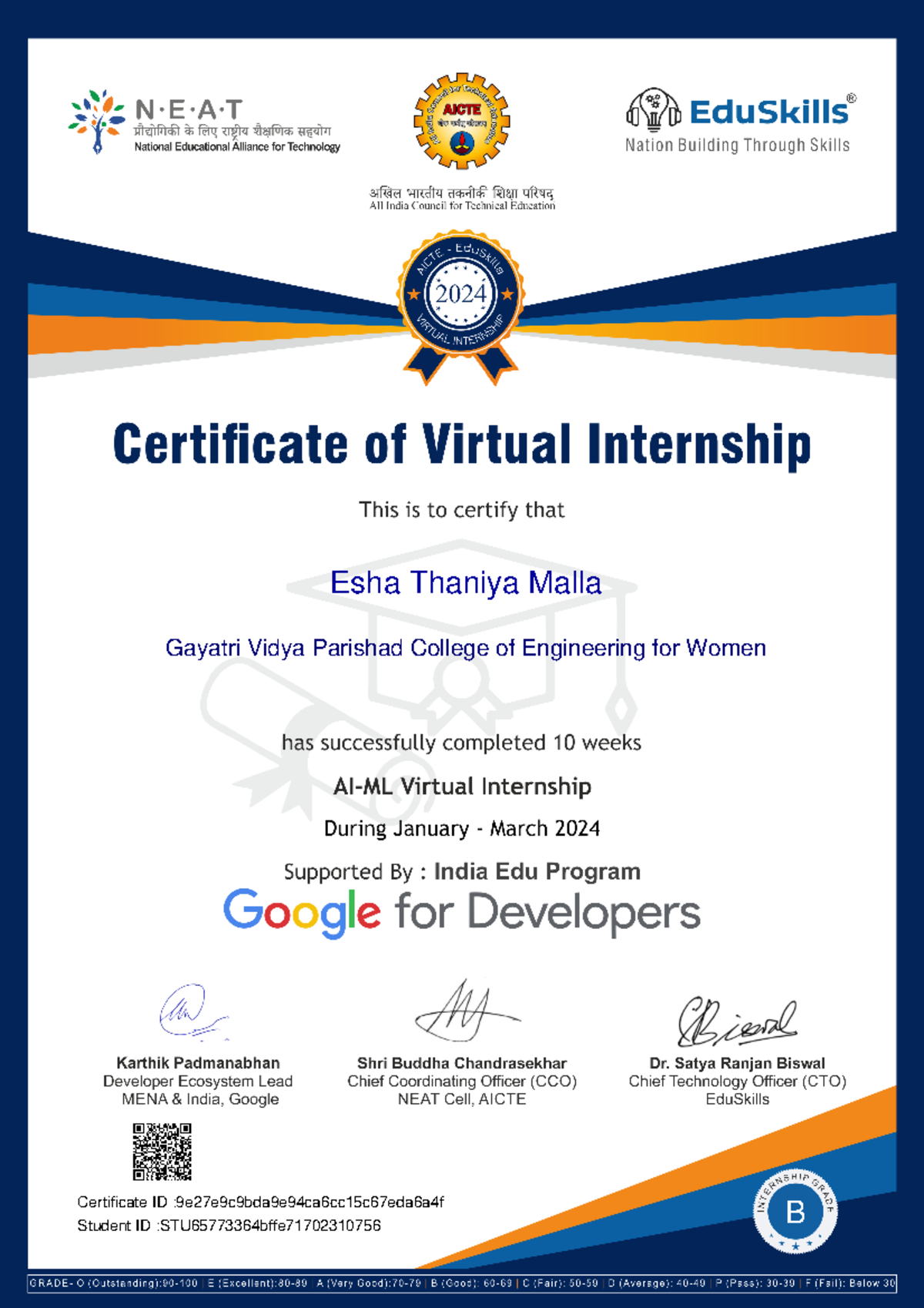 Eduskills aicte cohort 7 - COMPUTER SCIENCE ENGINEERING - Esha Thaniya Malla Gayatri Vidya ...