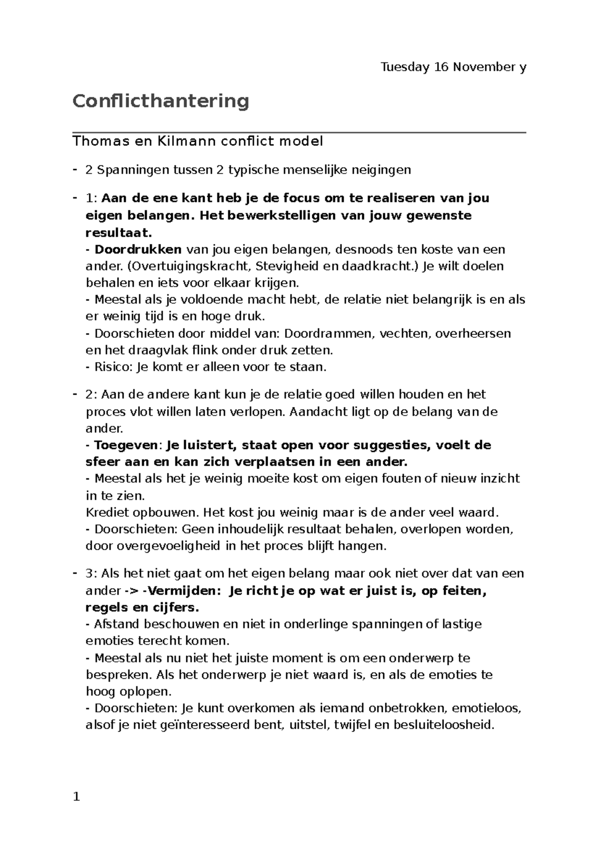 Conflicthantering - Conflictmodel van Thomas en Kilmann - HvA - Studeersnel