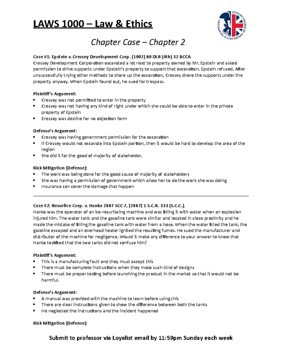 (3333) jagpreet kaur Chapter 2 - LAWS 1000 – Law & Ethics Chapter Case ...