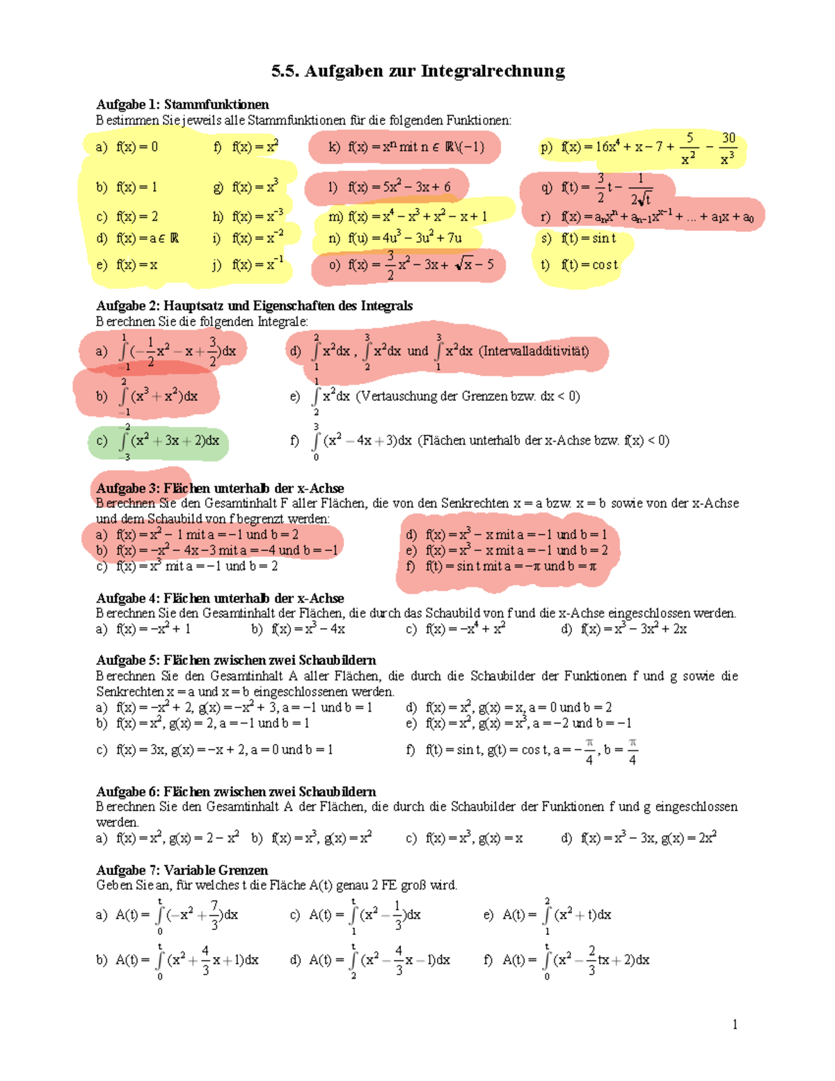 5.5 - Übungs aufgaben zur Integralrechnung - 5. Aufgaben zur ...