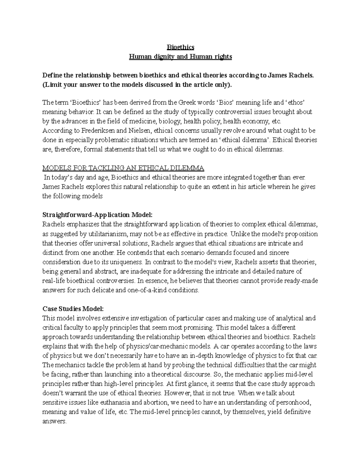 Bioethics - Bioethics Human dignity and Human rights Define the ...