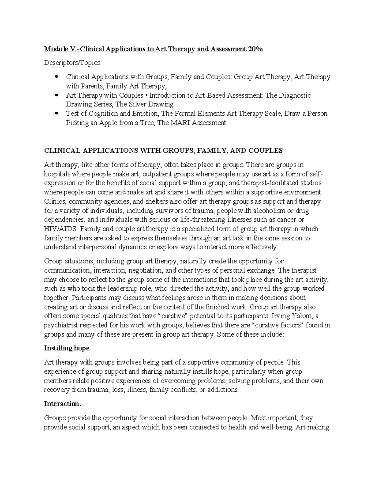 Module 5 Expressive - Module V -Clinical Applications to Art Therapy ...