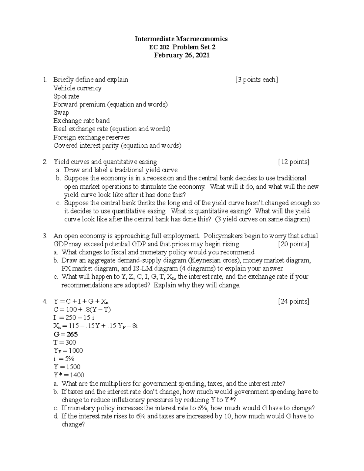 EC 202 PS 2 - Second problem set - Intermediate Macroeconomics EC 202 Problem Set 2 February 26 ...