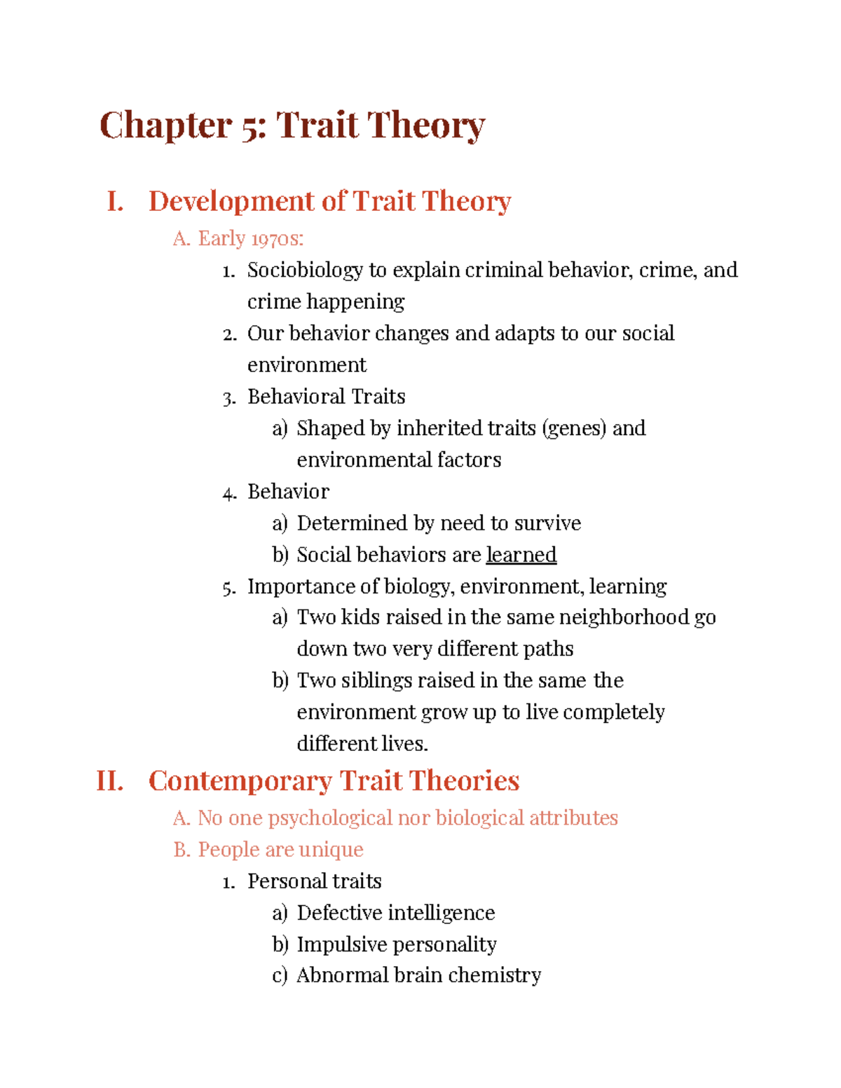 Soc355 Ch5 Trait Theory Chapter 5 Trait Theory I Development Of Trait Theory A Early