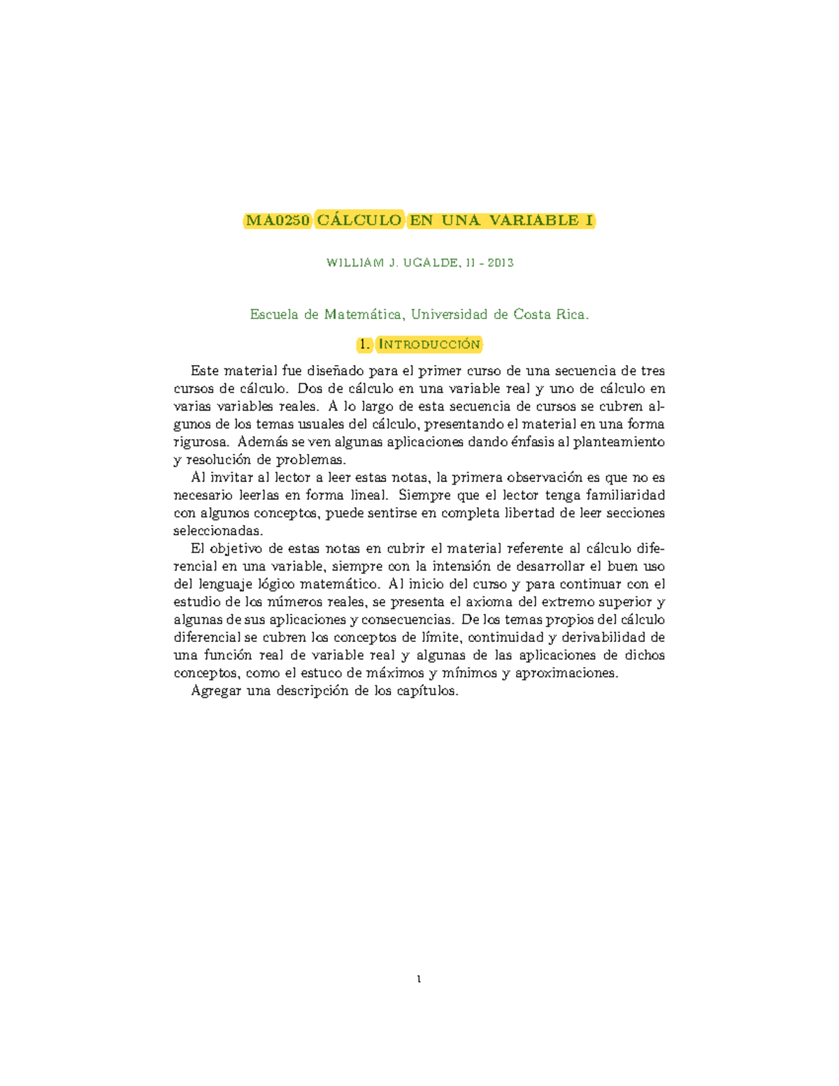 Ma250 - William - Apuntes del Curso - MA0250 C ́ALCULO EN UNA VARIABLE ...