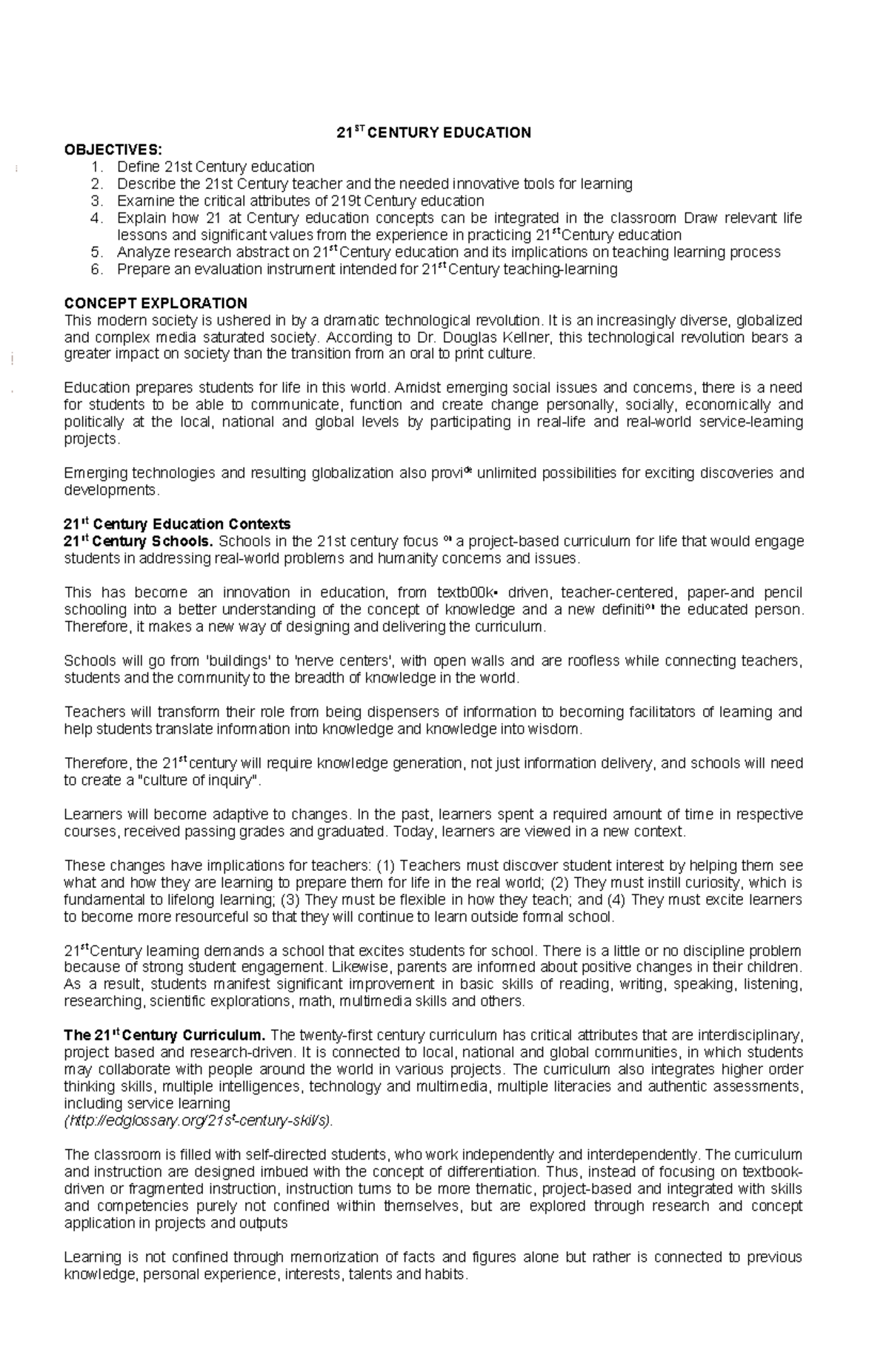 21st Century Education Introduction Stduents Copy - 21 ST CENTURY ...