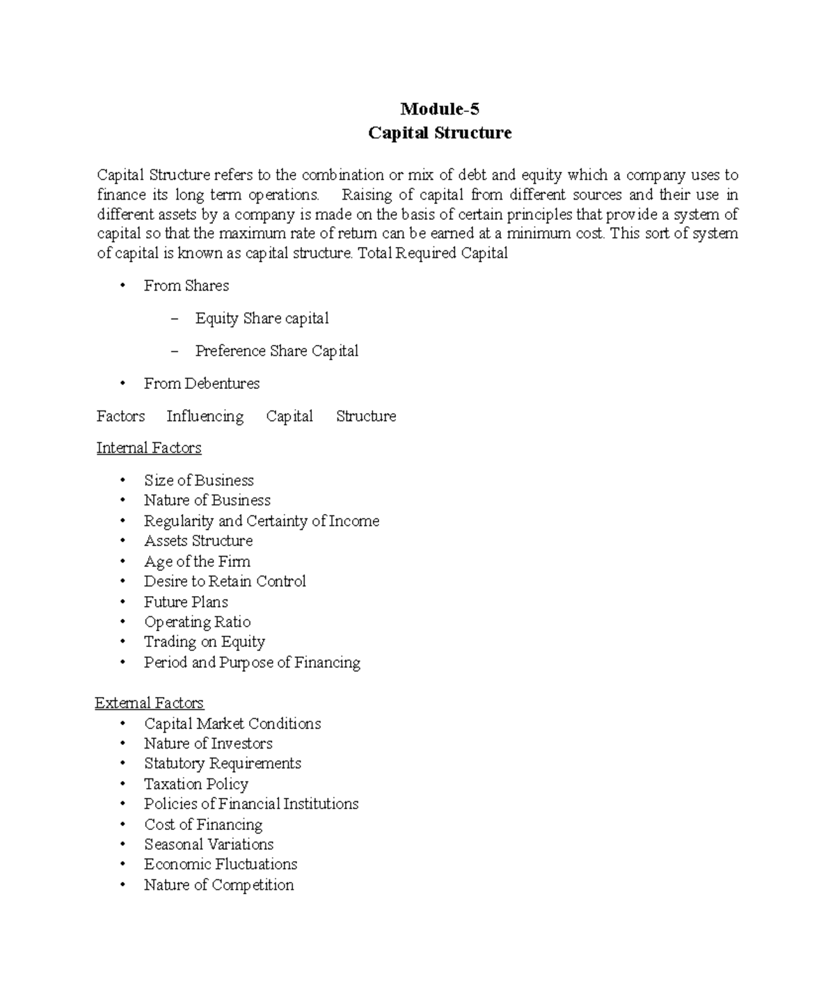 Advanced Financial Management M5 - Module- Capital Structure Capital ...