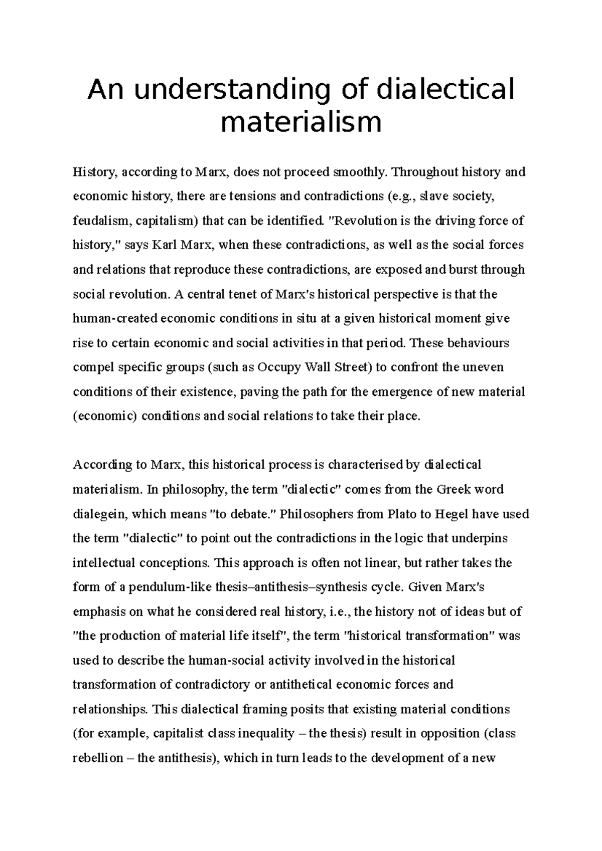 An understanding of dialectical materialism - An understanding of ...