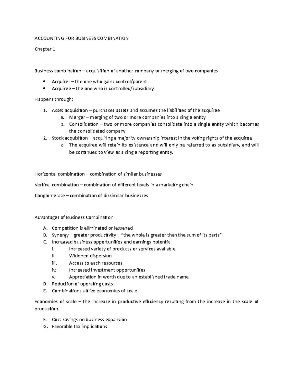 Chapter 1 - notes in business combination - ACCOUNTING FOR BUSINESS ...
