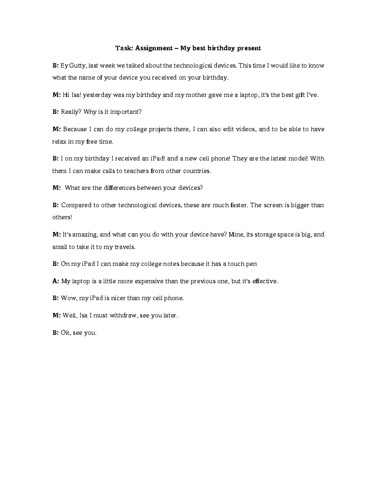 Task - Assignment - My best birthday present - Task: Assignment – My ...