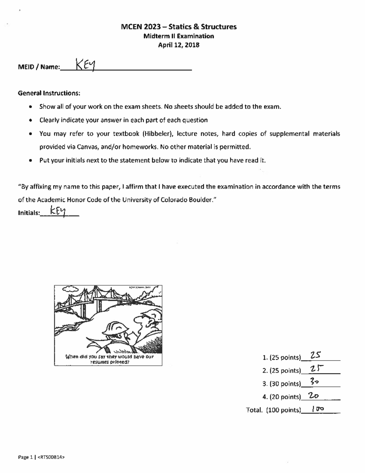 Midterm 2 Solutions - MCEN 2023 Statics Structures Midterm II ...