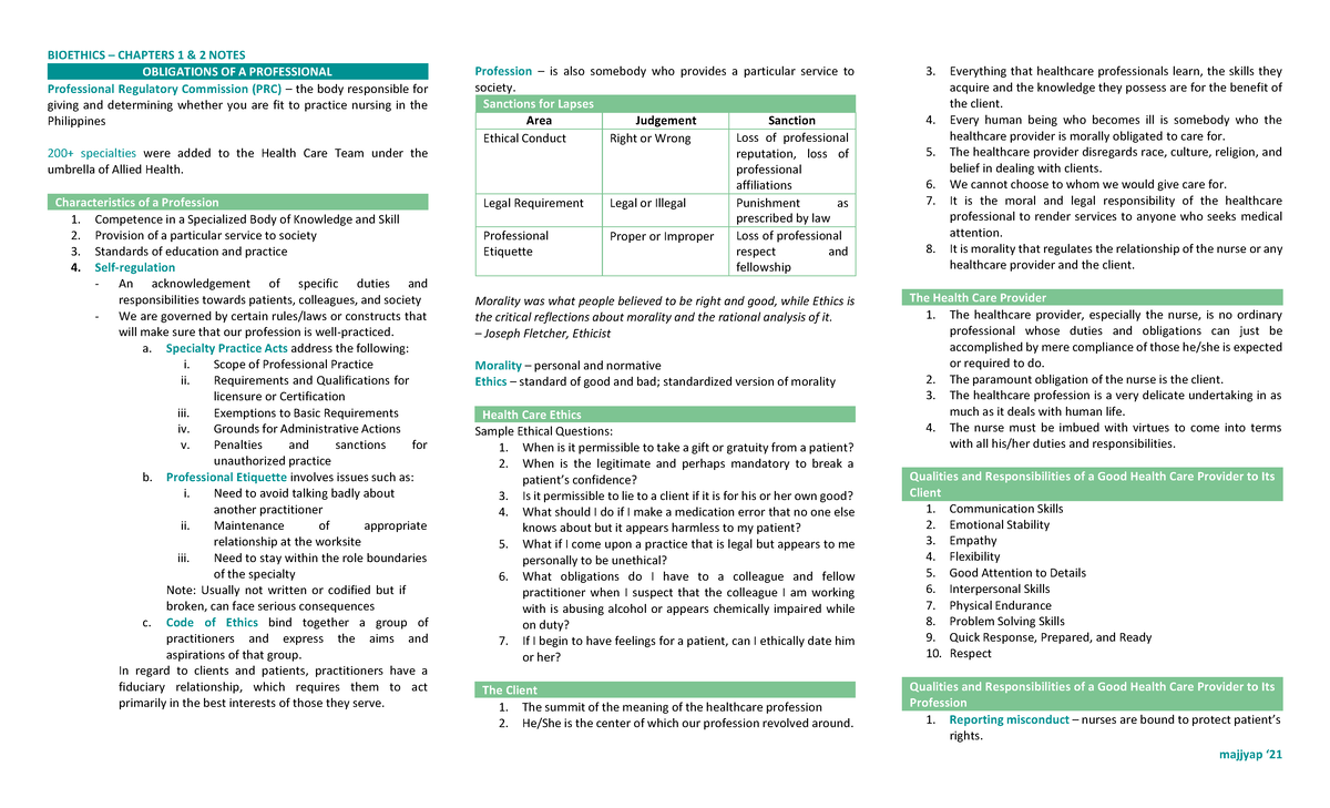 Bioethics-BSN-2E - Bioethics - majjyap 821 Qualities and ...