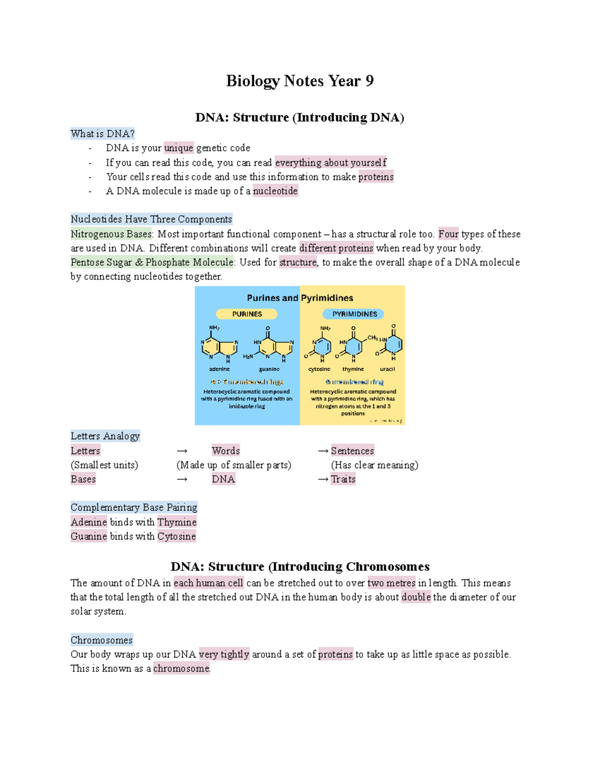 Biology Notes - Four types of these are used in DNA. Different ...