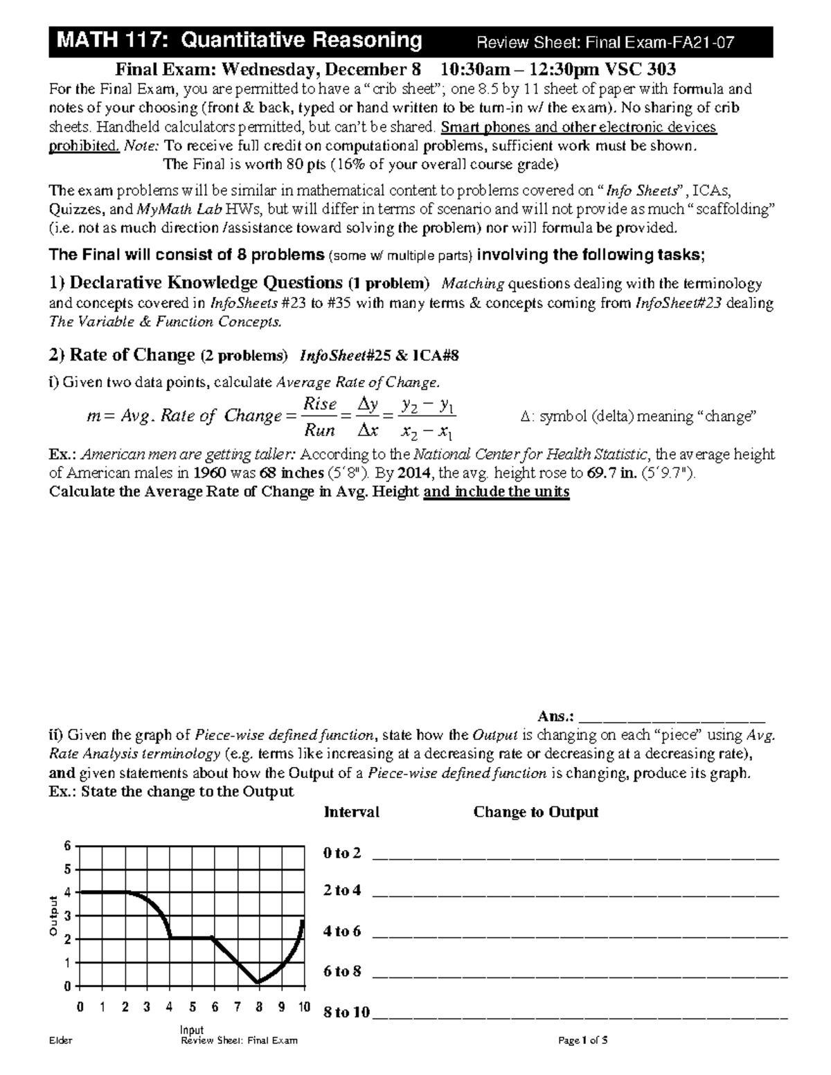 MATH117- Review Final Exam-FA21-07 - Final Exam: Wednesday, December 8 ...
