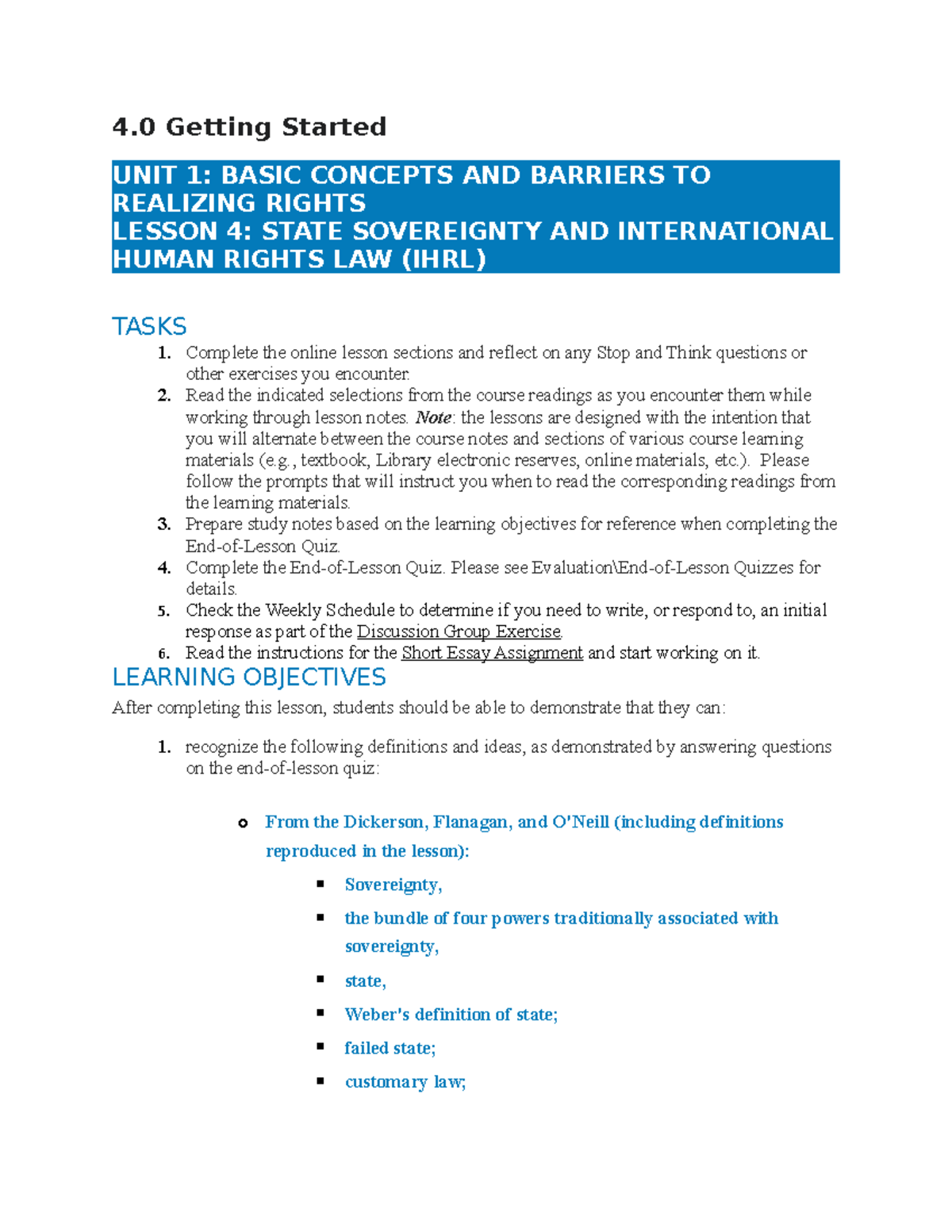 Human Rights lesson 4 - note - 4 Getting Started UNIT 1: BASIC CONCEPTS ...