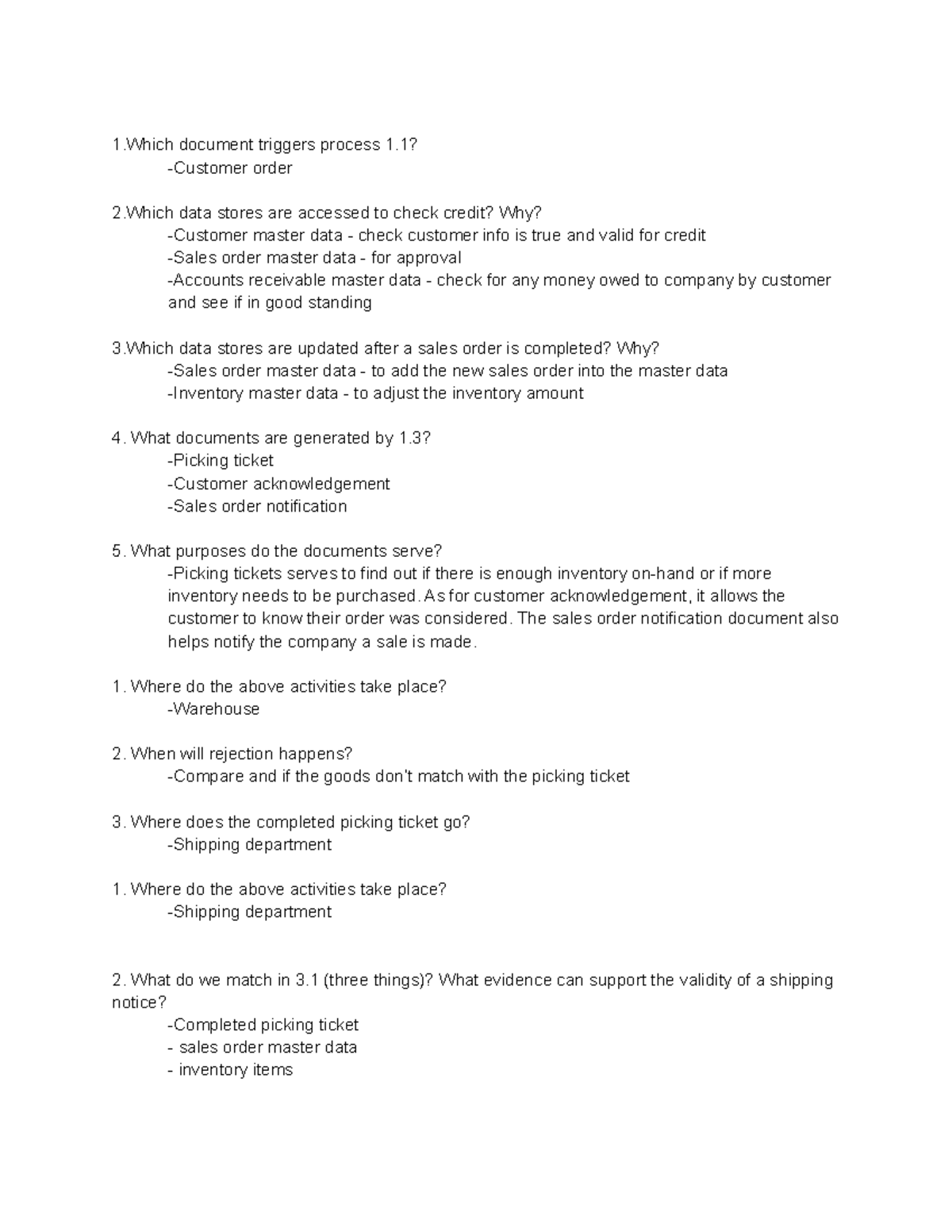 Activity Ch. 10 DFD Group 3 - 1 document triggers process 1? -Customer ...