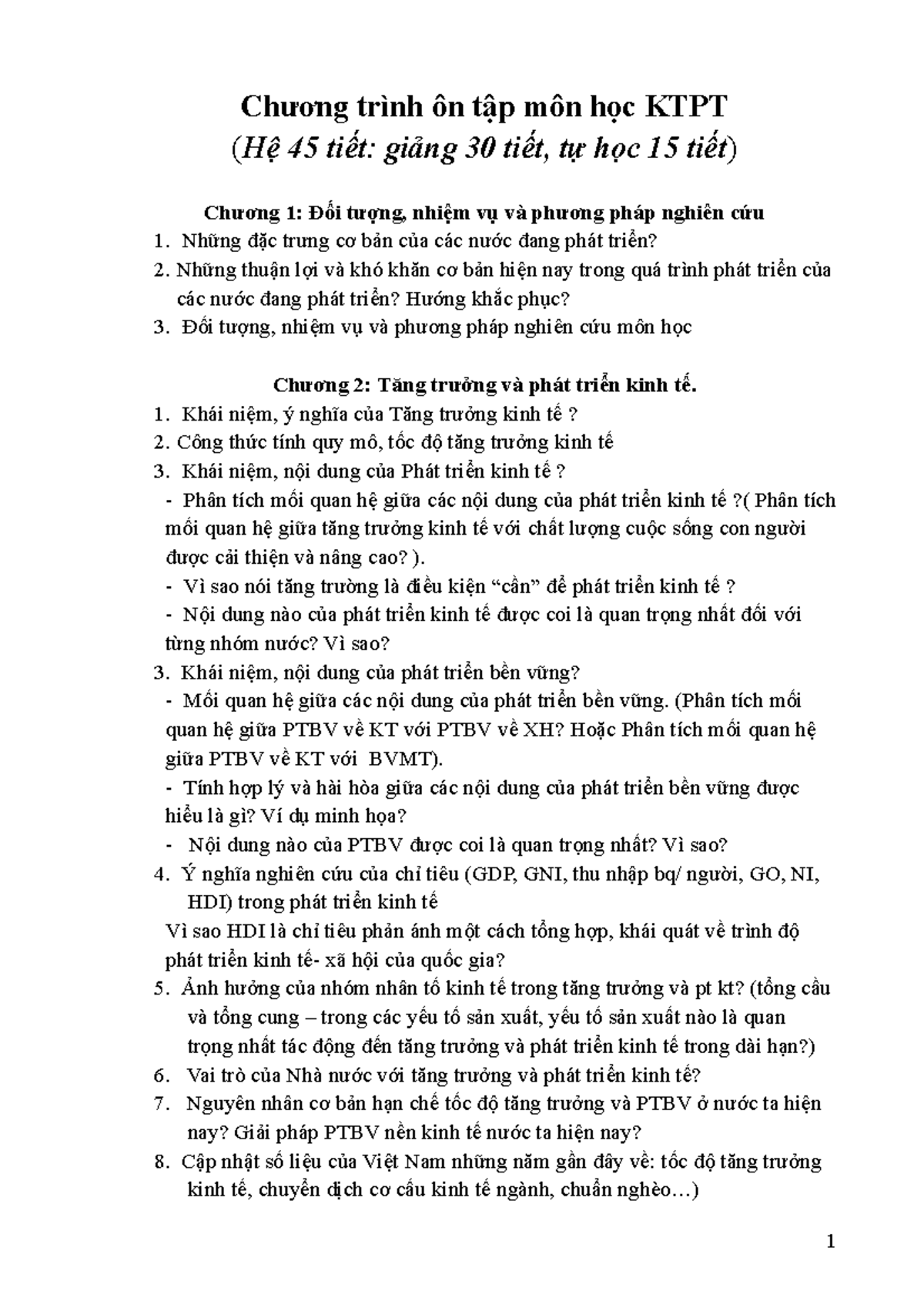 De cuong on tap KTPT - Chương trình ôn tập môn học KTPT ( Hệ 45 tiết ...