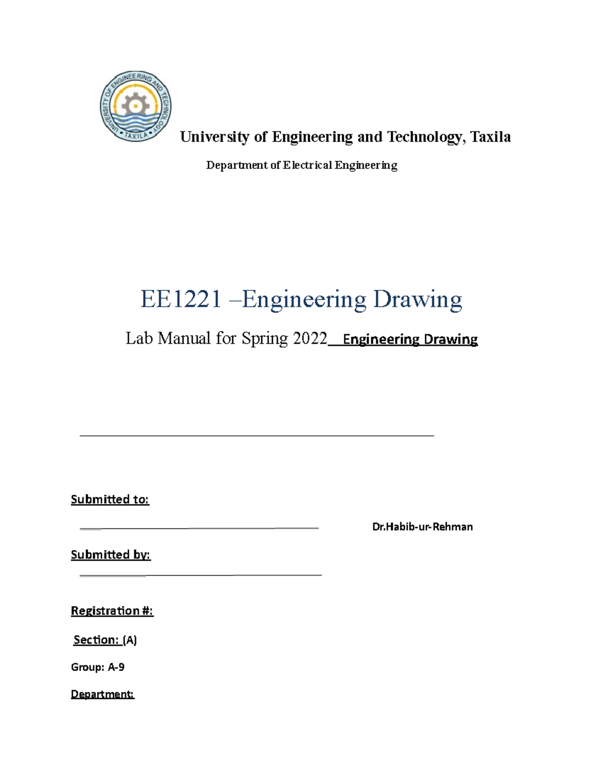 Engineering Drawing Lab Manual A9 - updated till lab 9-1 - University of Engineering and ...