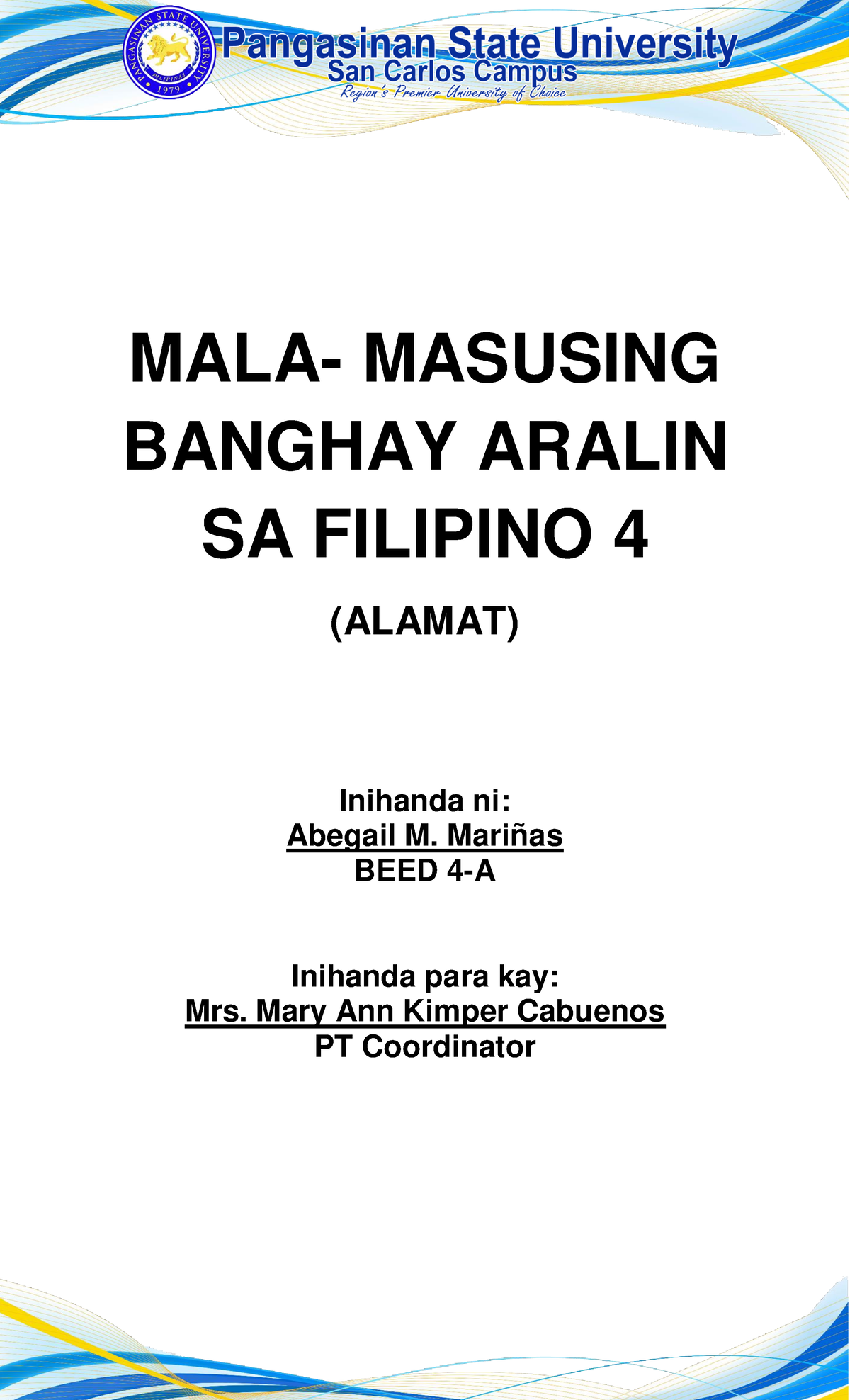 LP Alamat 4 - Bachelor of Elementary Education - MALA- MASUSING BANGHAY ...