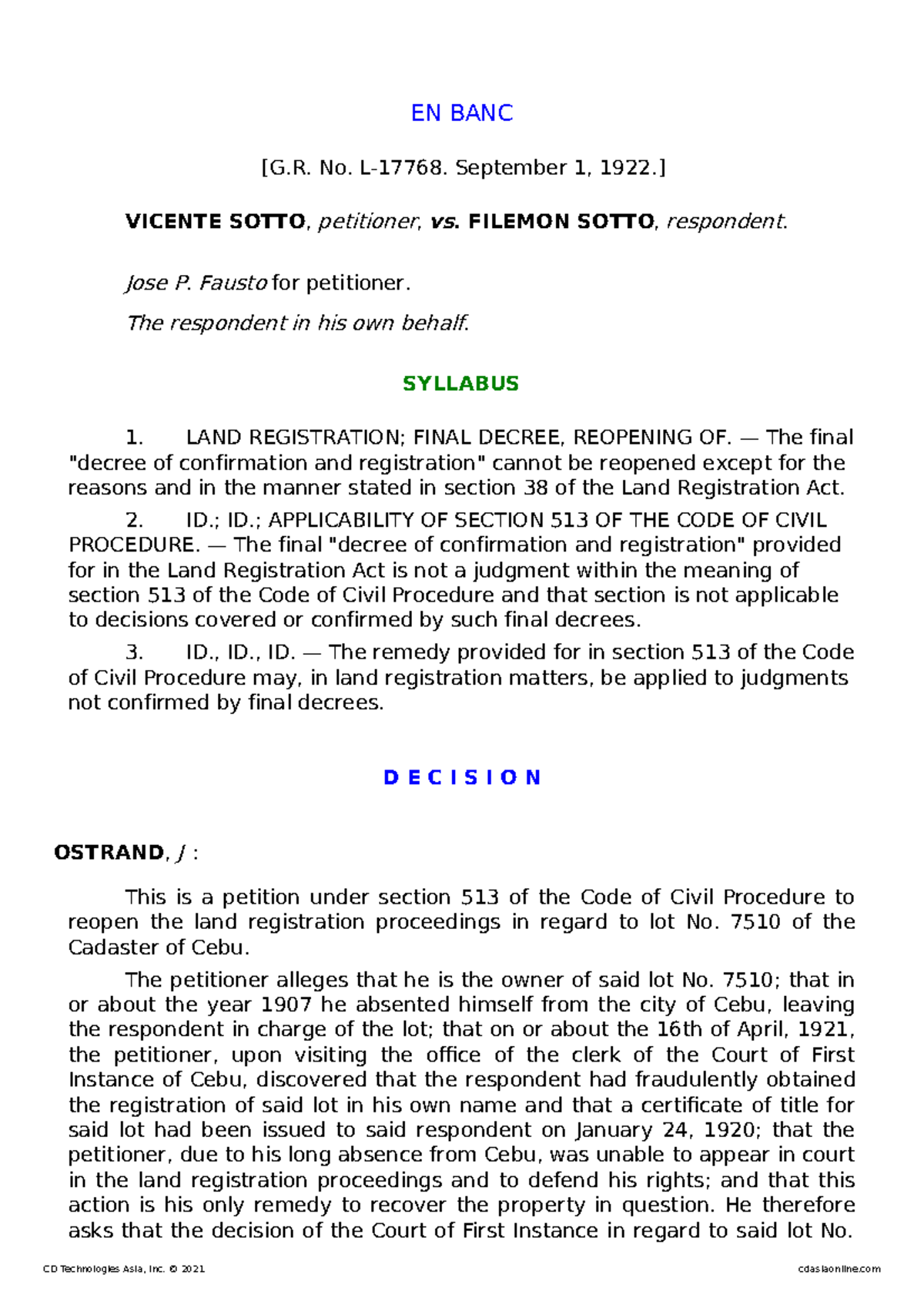 1. Sotto v. Sotto, 43 Phil. 688 (1922) (11 pages) - EN BANC [G. No. L ...