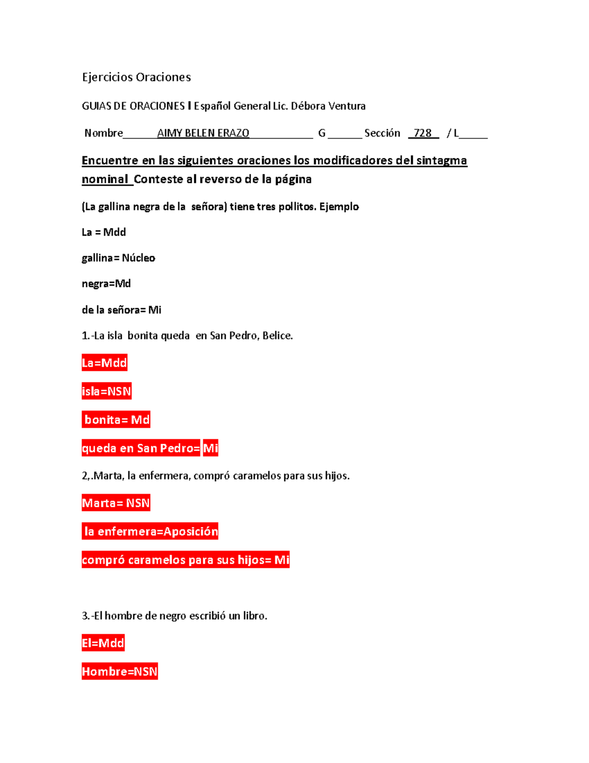 guía de oracion - Ejercicios Oraciones GUIAS DE ORACIONES I Español ...