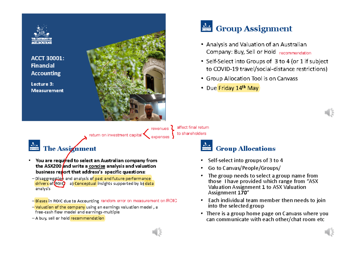 Lec 3 - Lecture notes 3 - ACCT 30001: Financial Accounting Lecture 3 ...