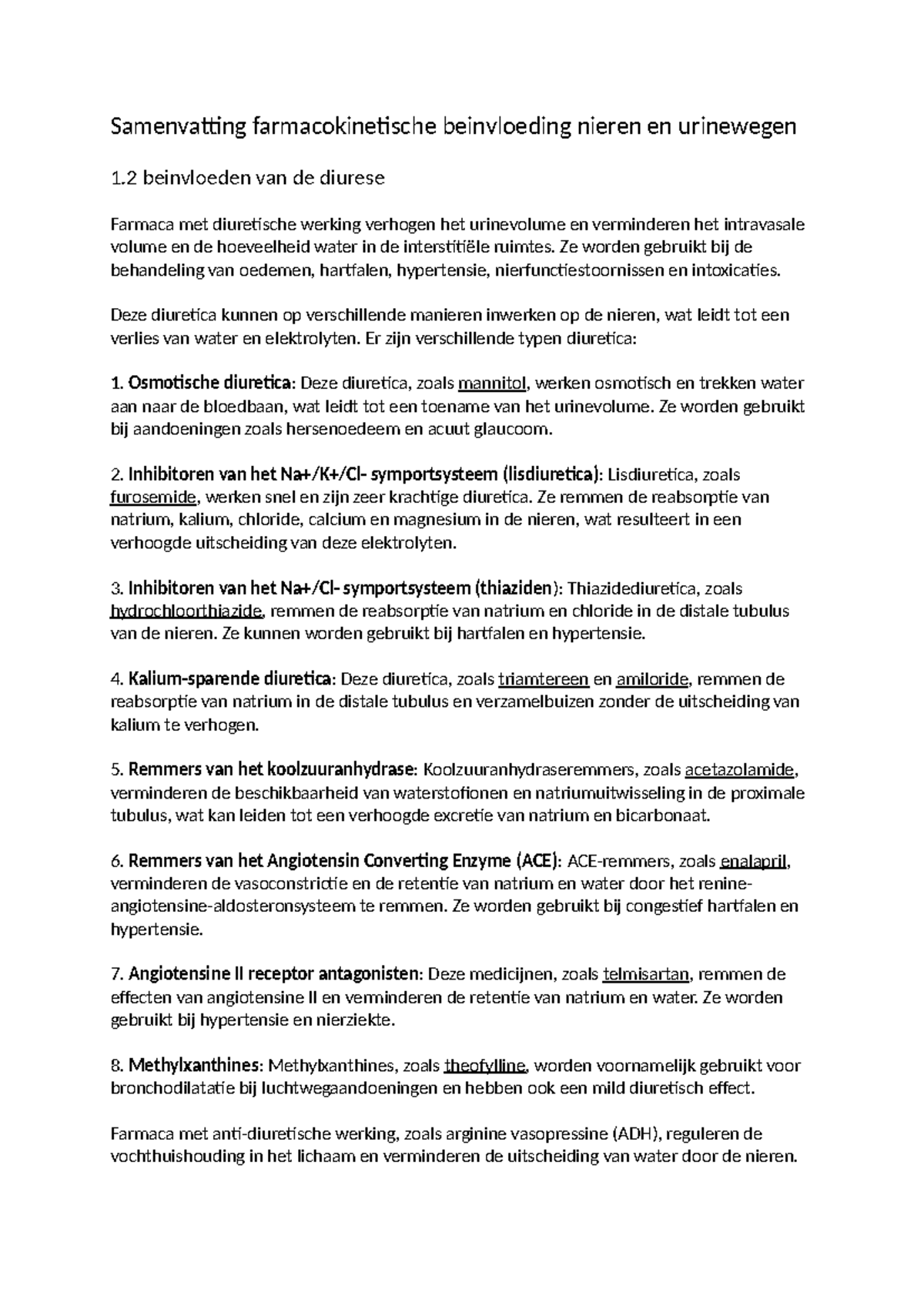 Samenvatting farmacokinetische beinvloeding nieren en urinewegen - Ze ...