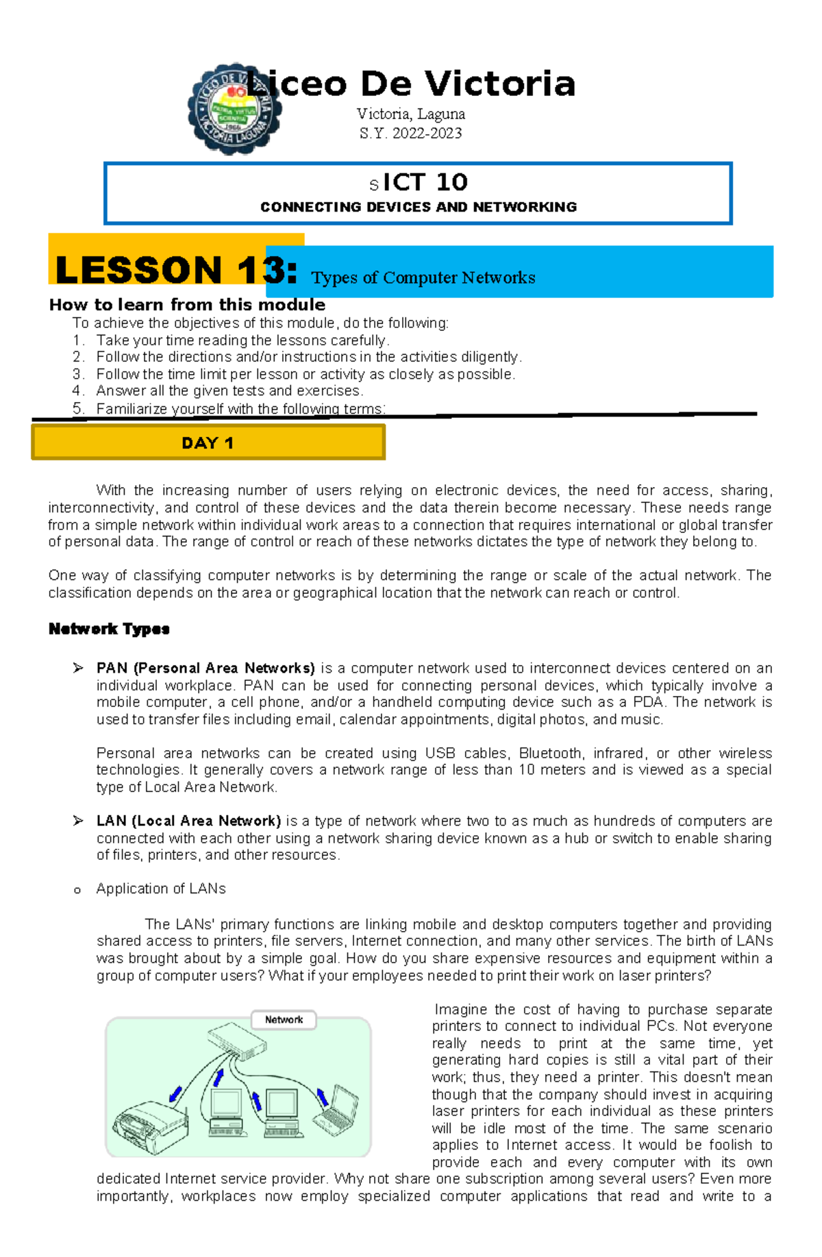 ICT 10 Module Types of Computer Networks - LESSON 13: Types of Computer ...