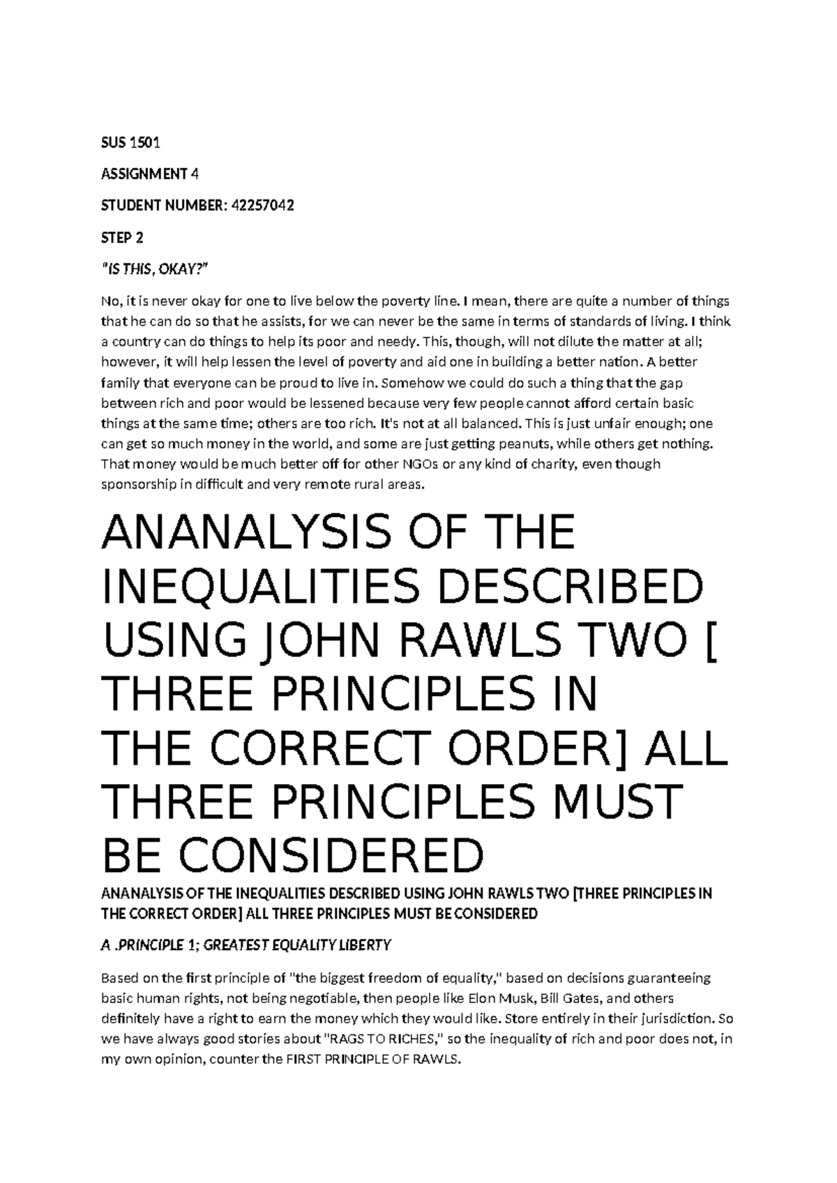 SUS 1501 asses 4 - SUS 1501 ASSIGNMENT 4 STUDENT NUMBER: 42257042 STEP ...