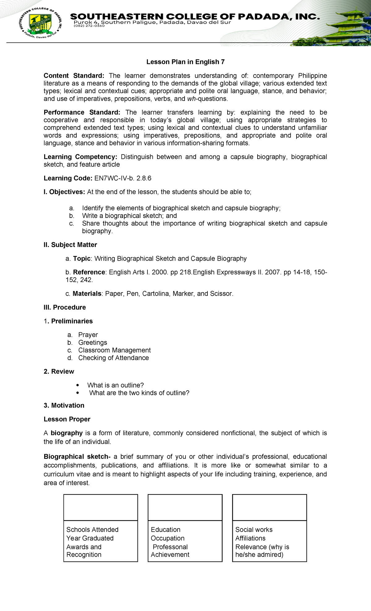 Writing BS and CB - Summary Bachelor of Secondary Education - Lesson ...