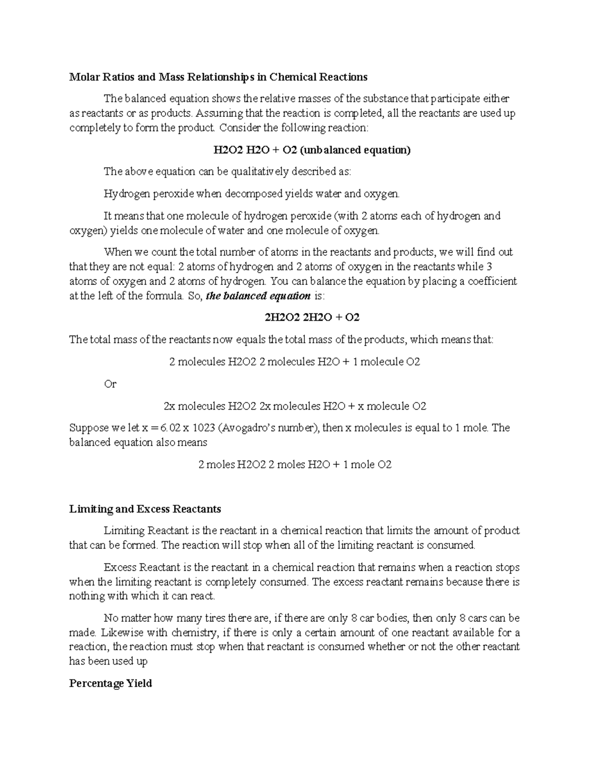 Molar Ratios And Mass Relationships In Chemical Reactions Assuming